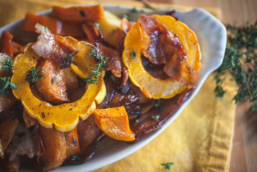 Easy Maple Roasted Potatoes and Squash with Bacon - Food Gardening Network